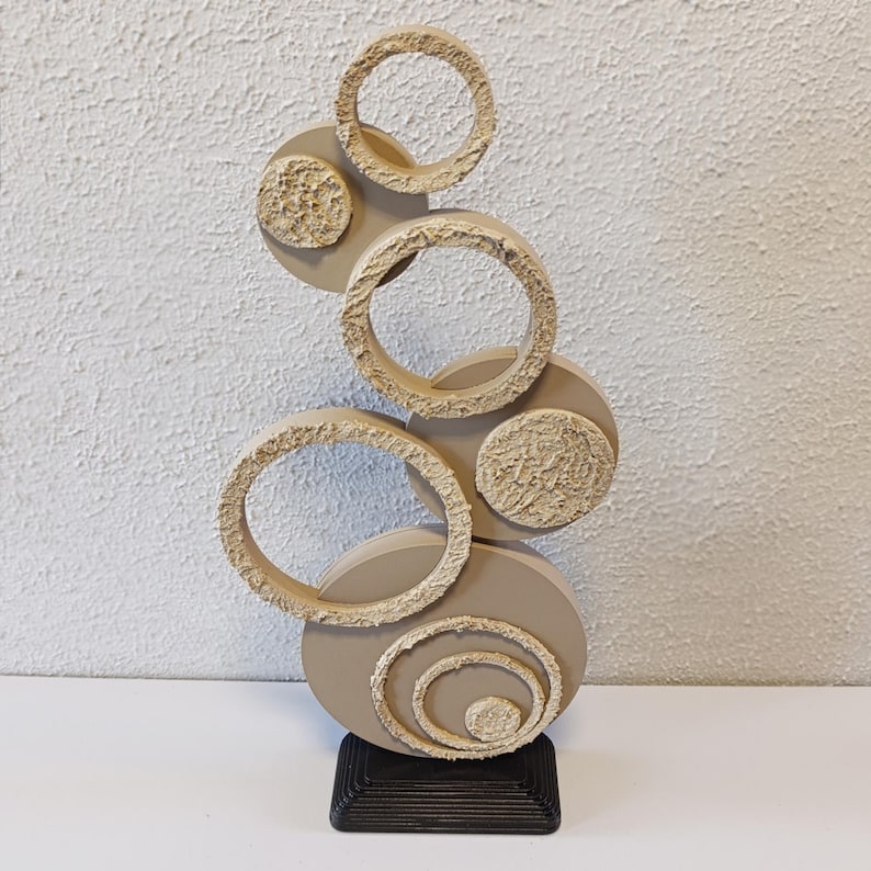 Handmade Wooden Circle Sculpture - Modern Geometric Art With Concrete ...