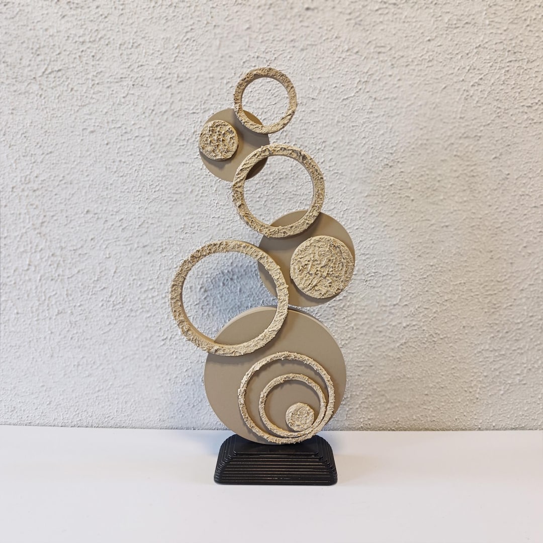 Handmade Wooden Circle Sculpture - Modern Geometric Art With Concrete ...