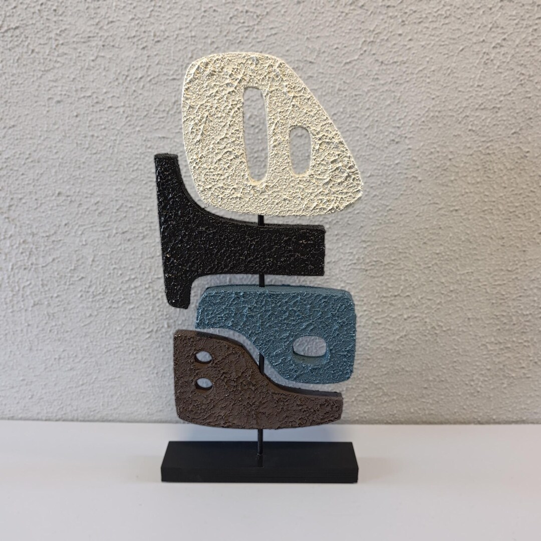 Handmade Wooden & Concrete Abstract Sculpture – Modern Geometric Art ...