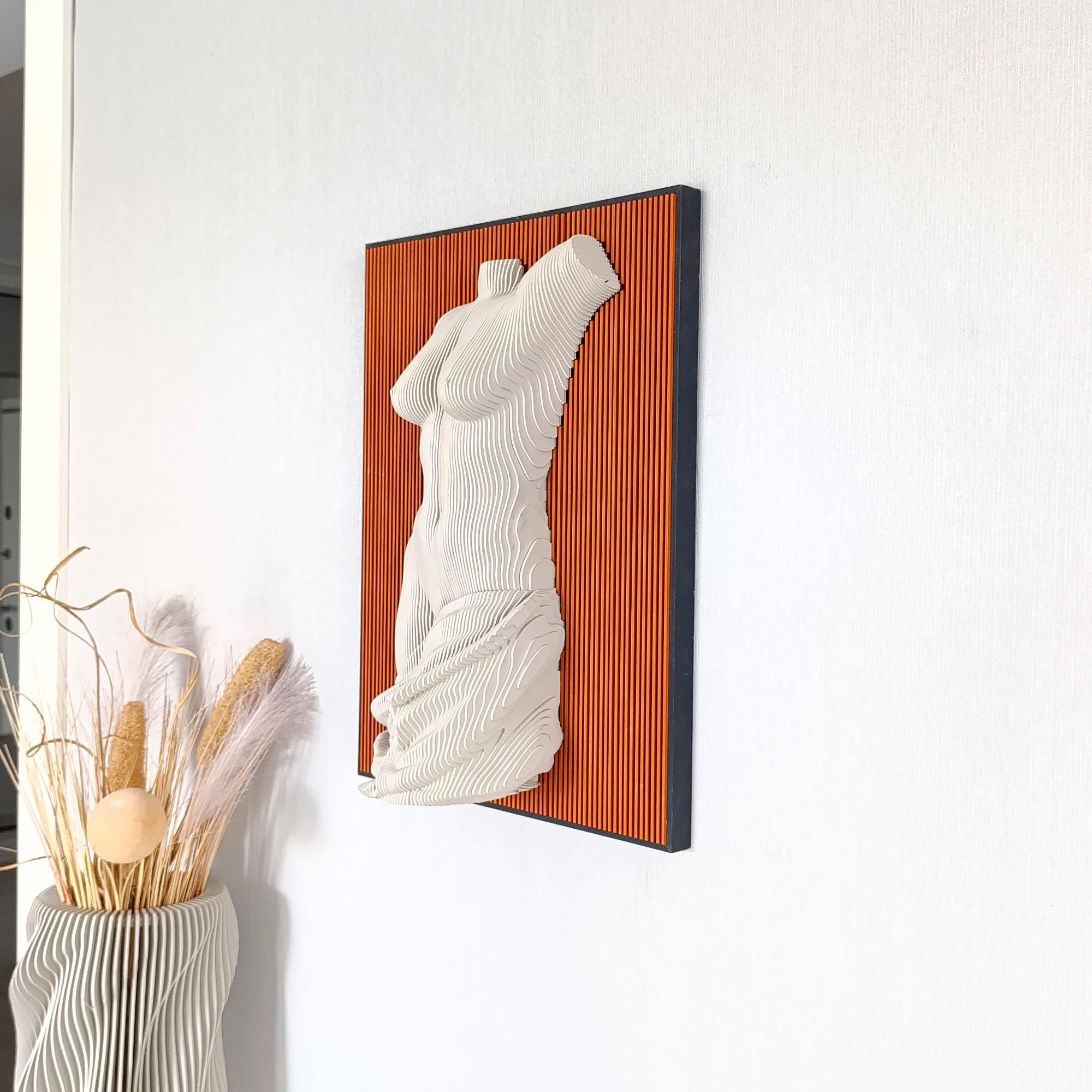 Parabolic Women Front Torso Sculpture Wooden Wall Art, Orange Wall Art ...