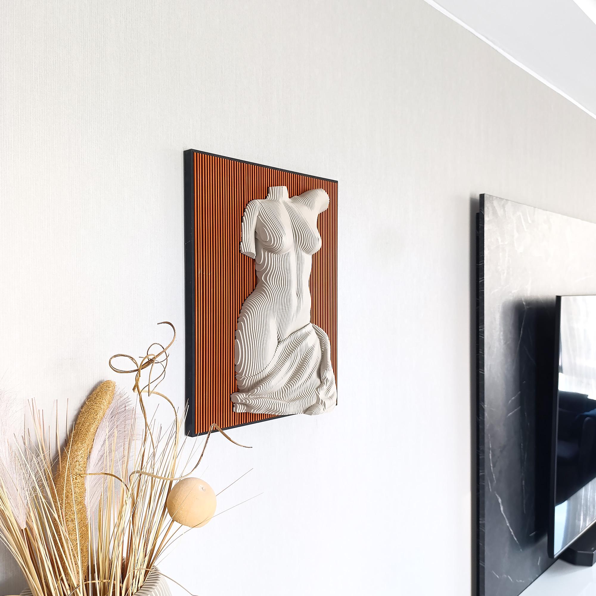 Parabolic Women Front Torso Sculpture Wooden Wall Art, Orange Wall Art ...