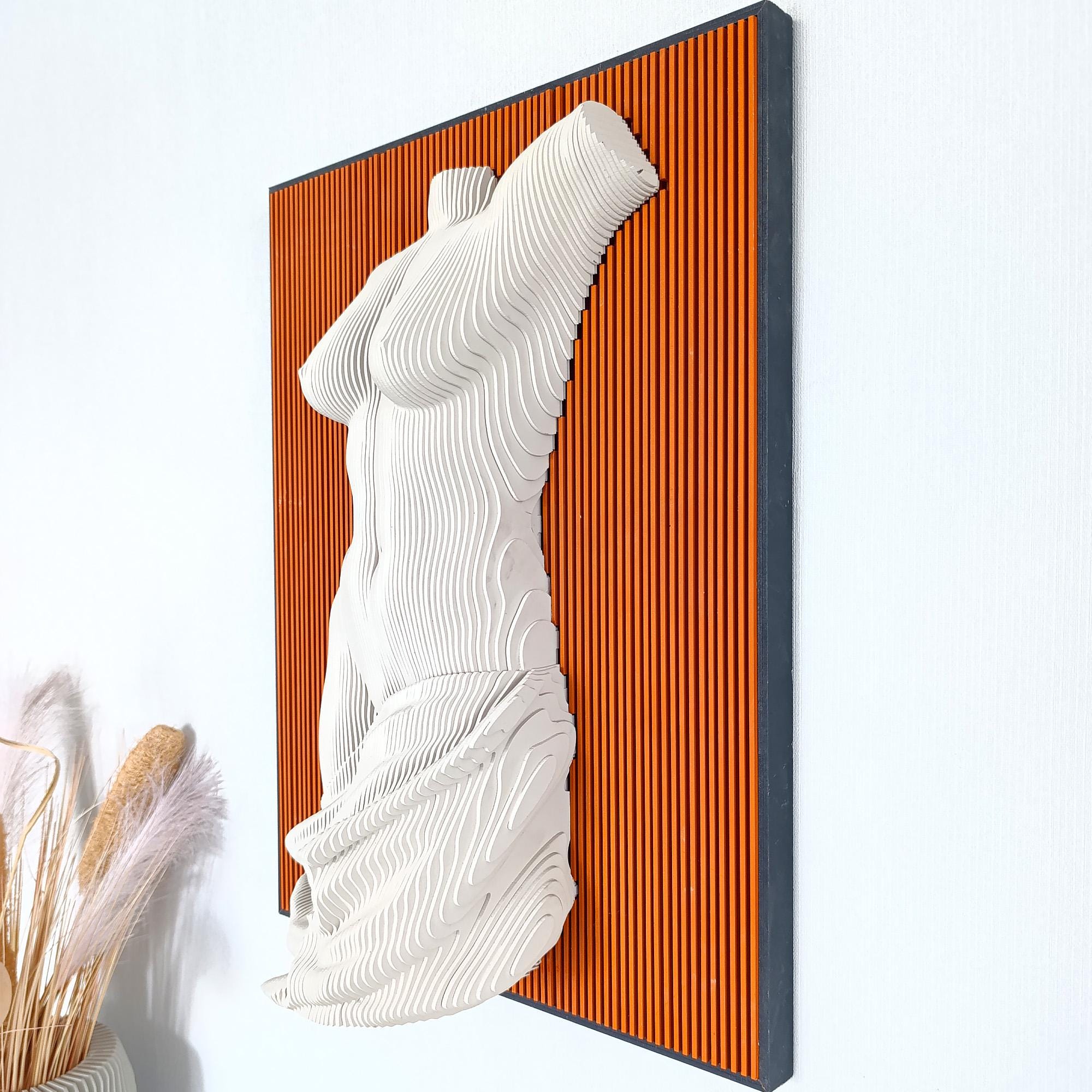 Parabolic Women Front Torso Sculpture Wooden Wall Art, Orange Wall Art ...