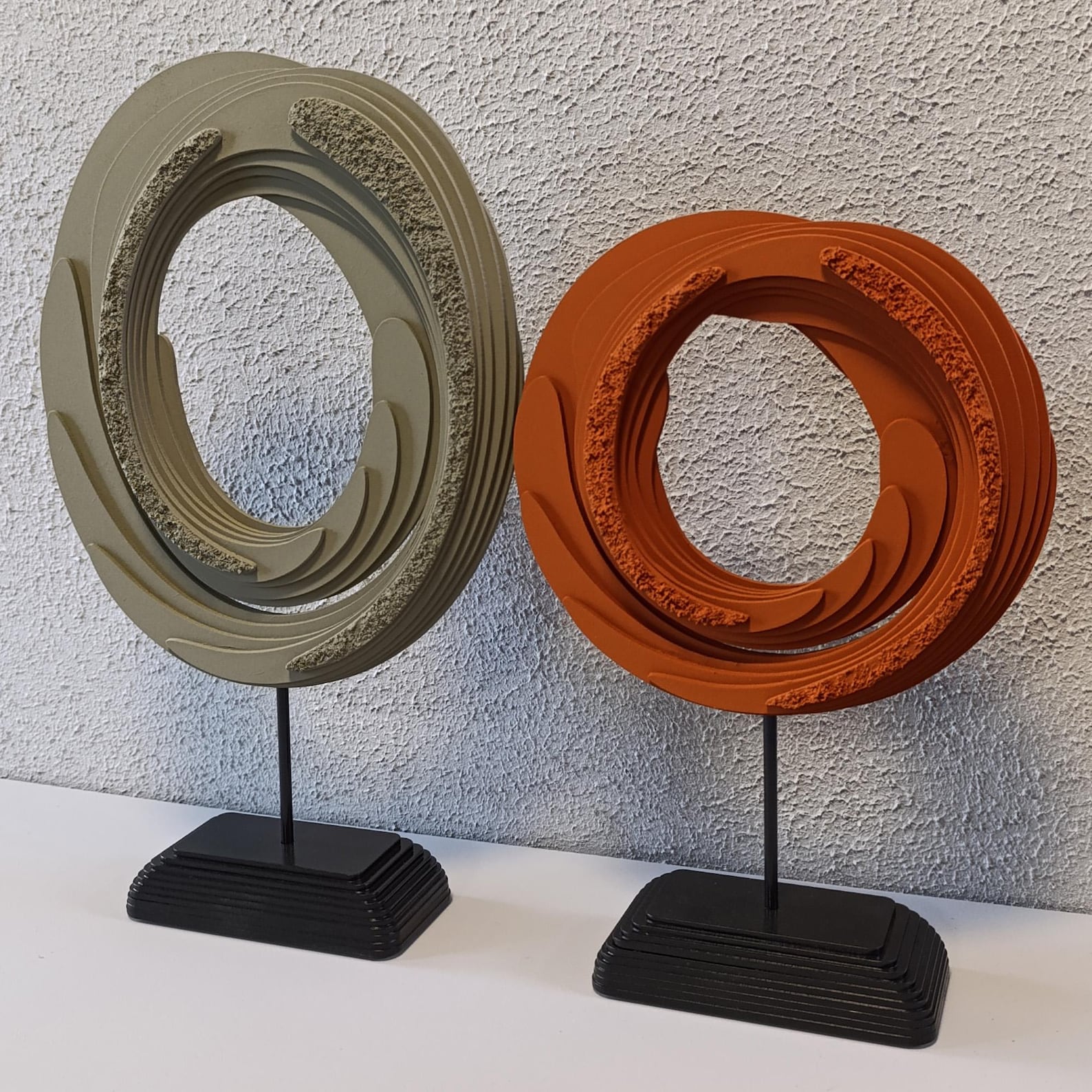 Handmade Parabolic Wood Sculpture: Terracotta Concrete Texture, Modern ...