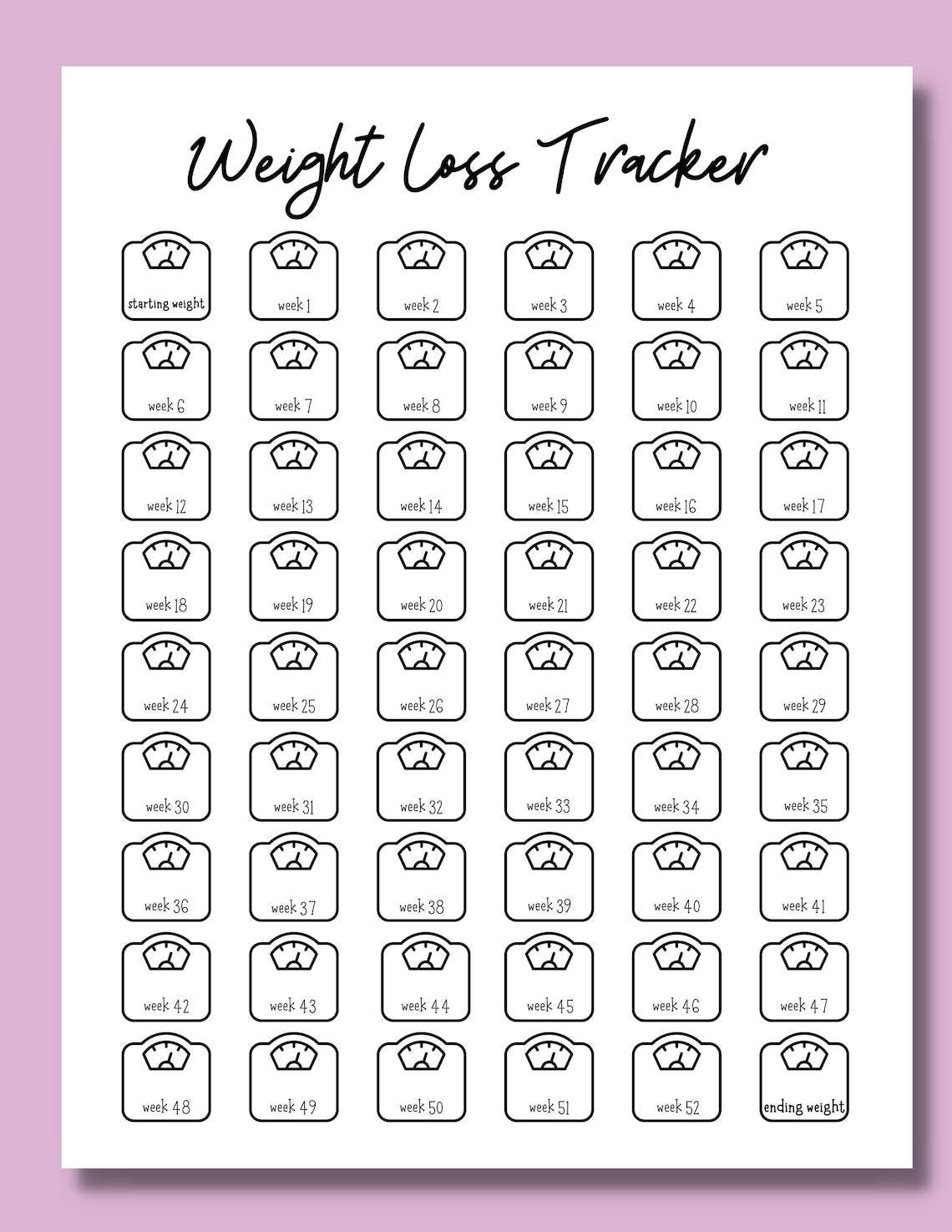Weight Loss Tracker - One Year Tracker, Starting Weight, Ending Weight ...