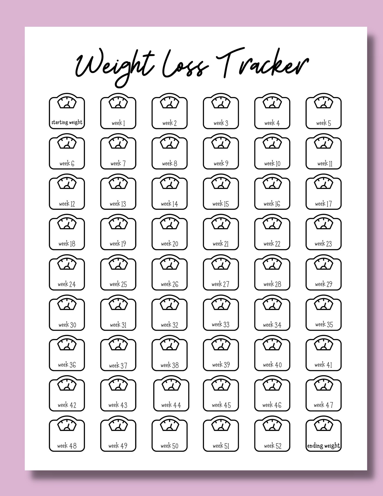 Weight Loss Tracker - One Year Tracker, Starting Weight, Ending Weight ...