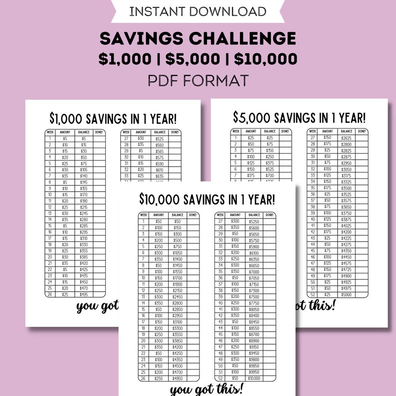 Money Savings Challenge - Printable PDF Digital Download, Instant ...