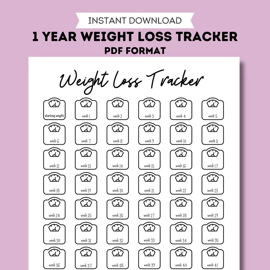 Weight Loss Tracker - One Year Tracker, Starting Weight, Ending Weight ...