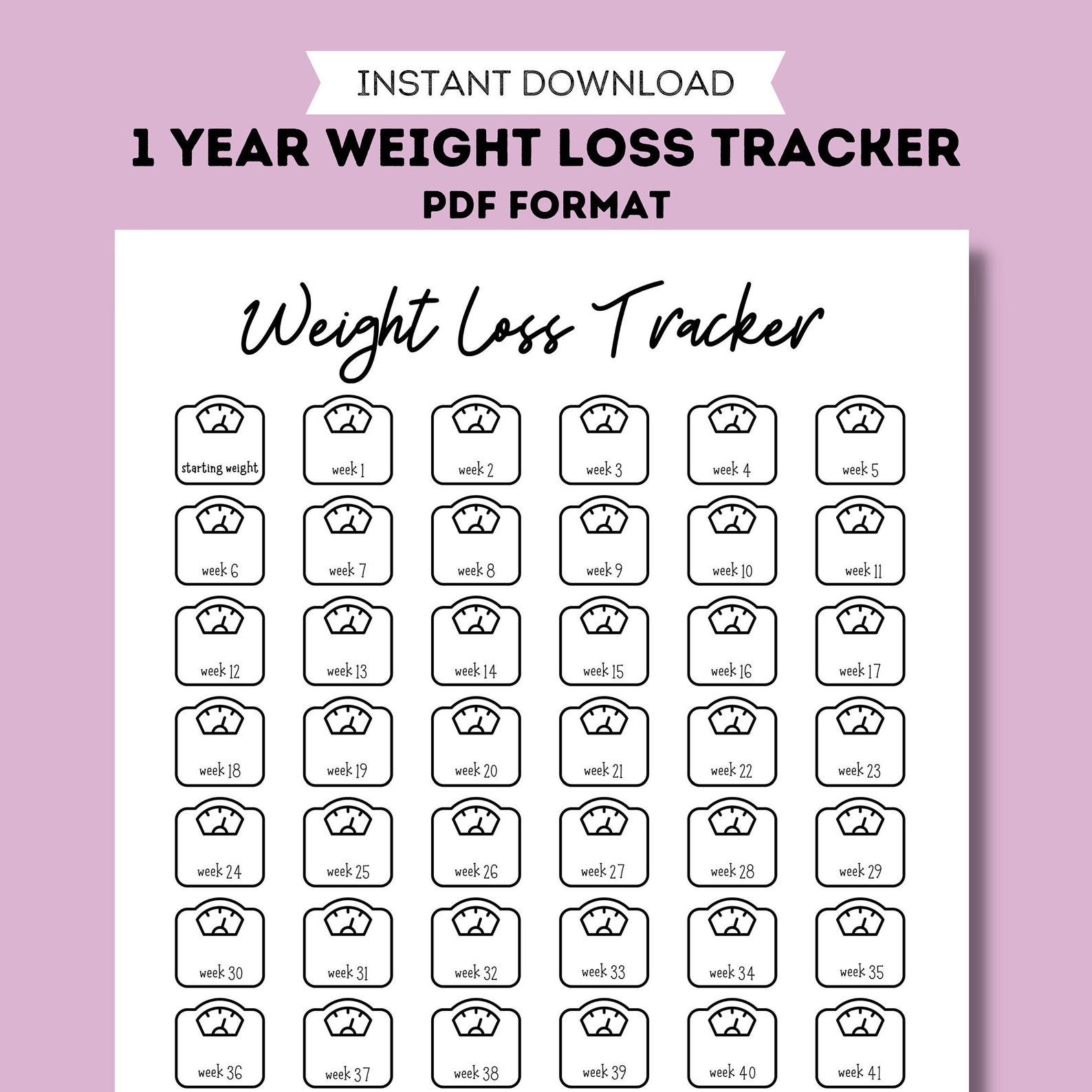 Weight Loss Tracker - One Year Tracker, Starting Weight, Ending Weight ...