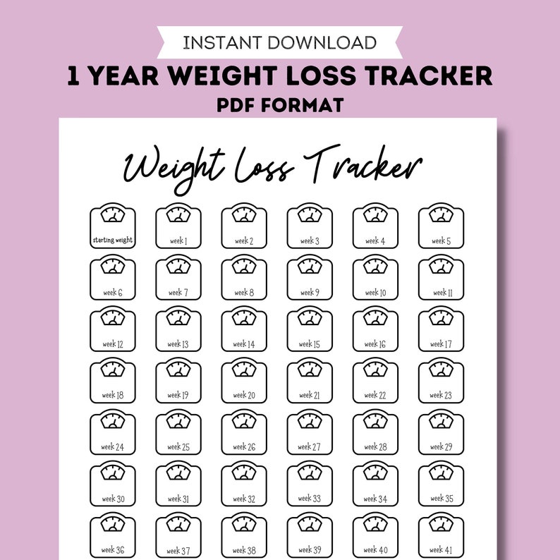Weight Loss Tracker - One Year Tracker, Starting Weight, Ending Weight ...