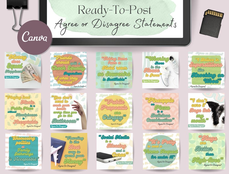 Agree or Disagree Social Media Posts: Canva Templates (digital Download ...