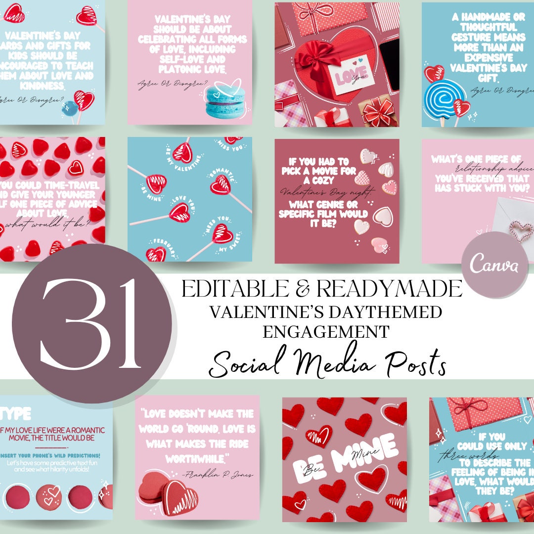 Valentine's Day Themed Social Media Templates, Engagement Social Media ...