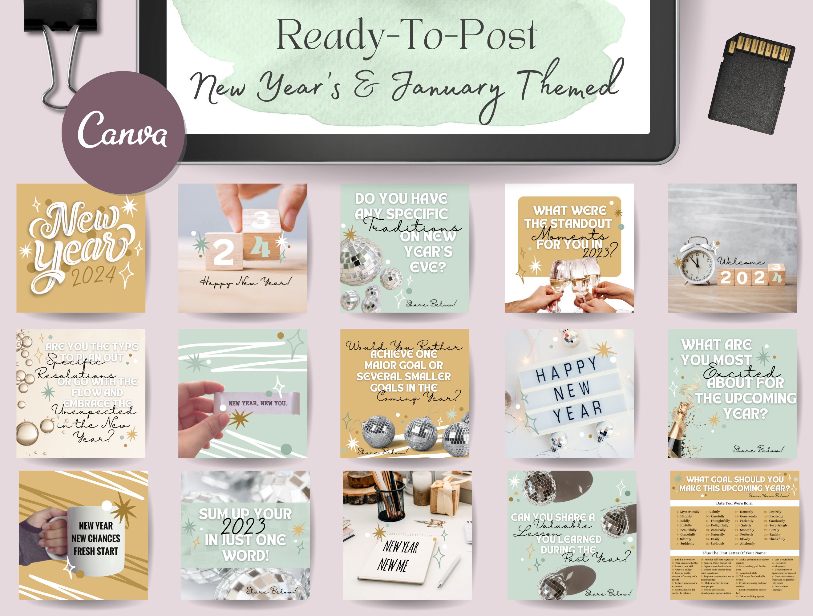 New Year Social Media Posts: Engagement Templates (canva) - Etsy