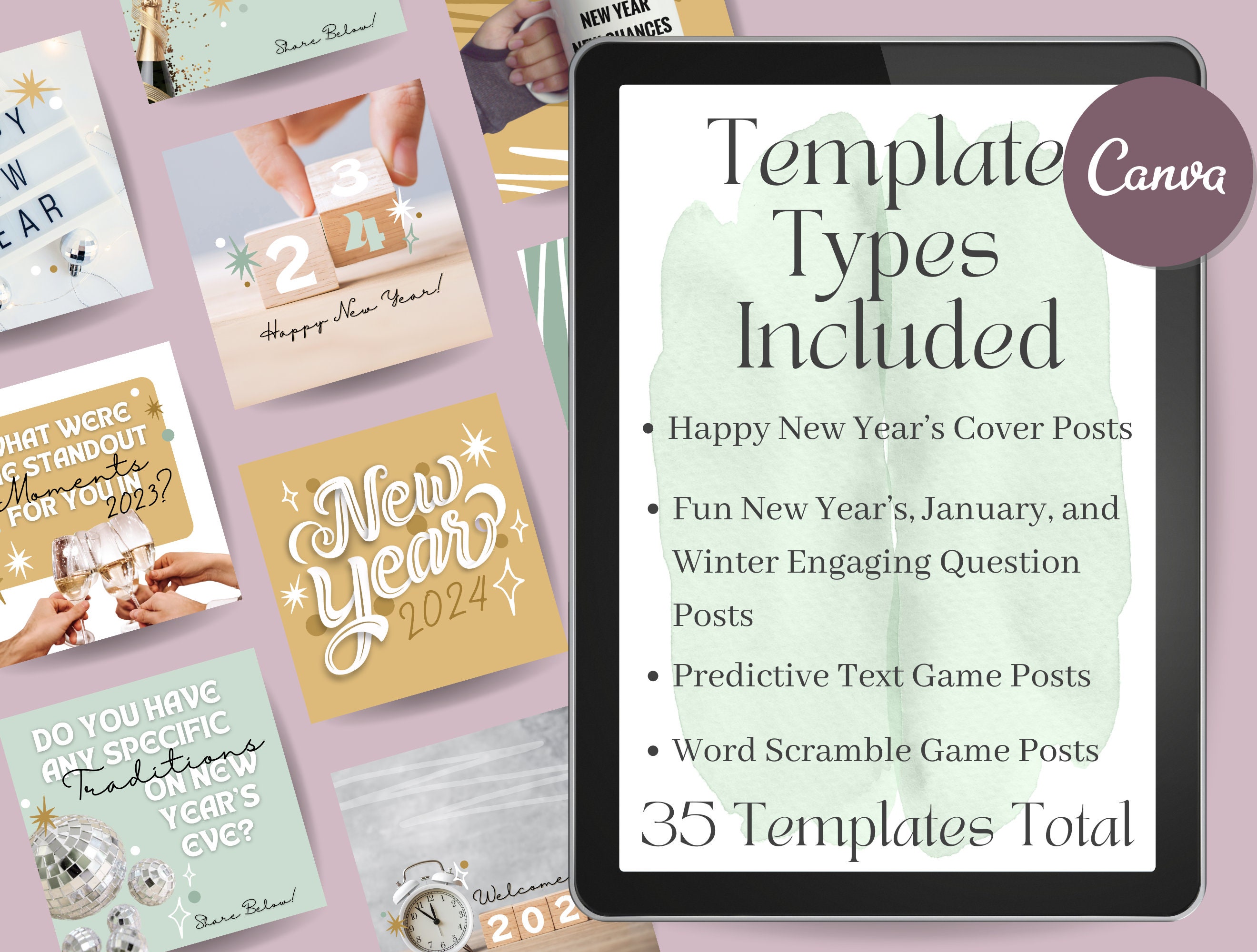 New Year Social Media Posts: Engagement Templates (canva) - Etsy