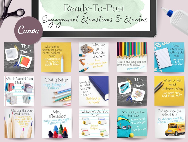 School Social Media Engagement Posts: Canva Templates - Etsy