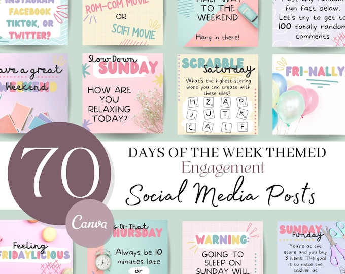 Days of the Week Social Media Engagement Posts: Canva Templates (PDF ...