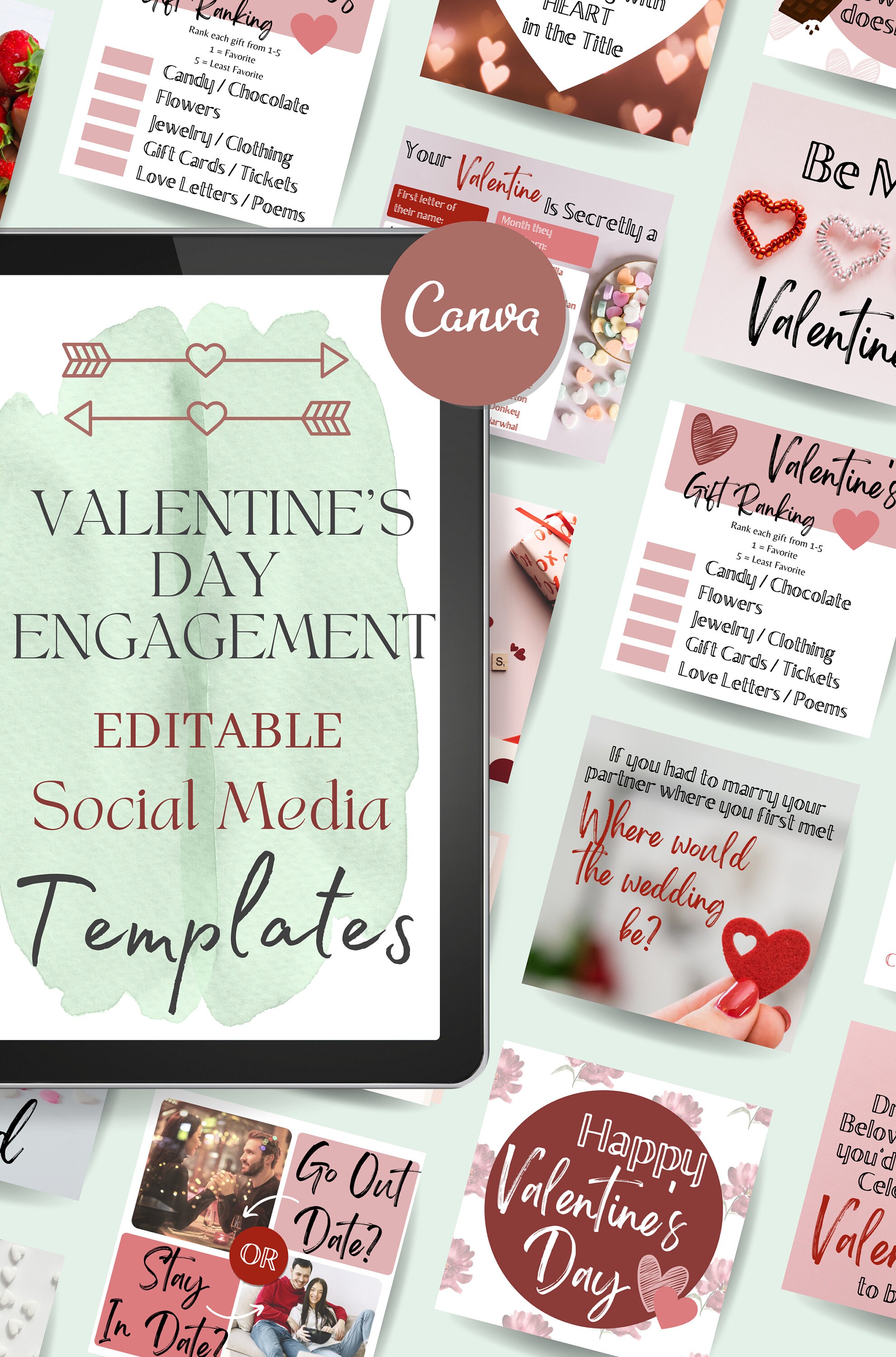 Valentine's Day Engagement Social Media Templates (canva) - Etsy