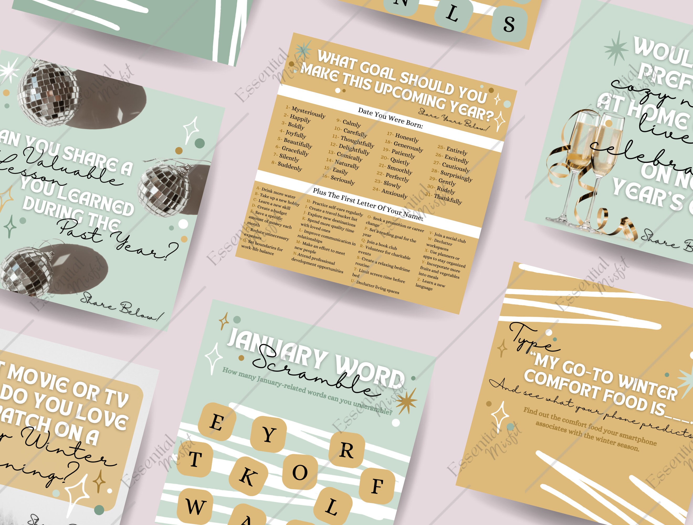 New Year Social Media Posts: Engagement Templates (canva) - Etsy