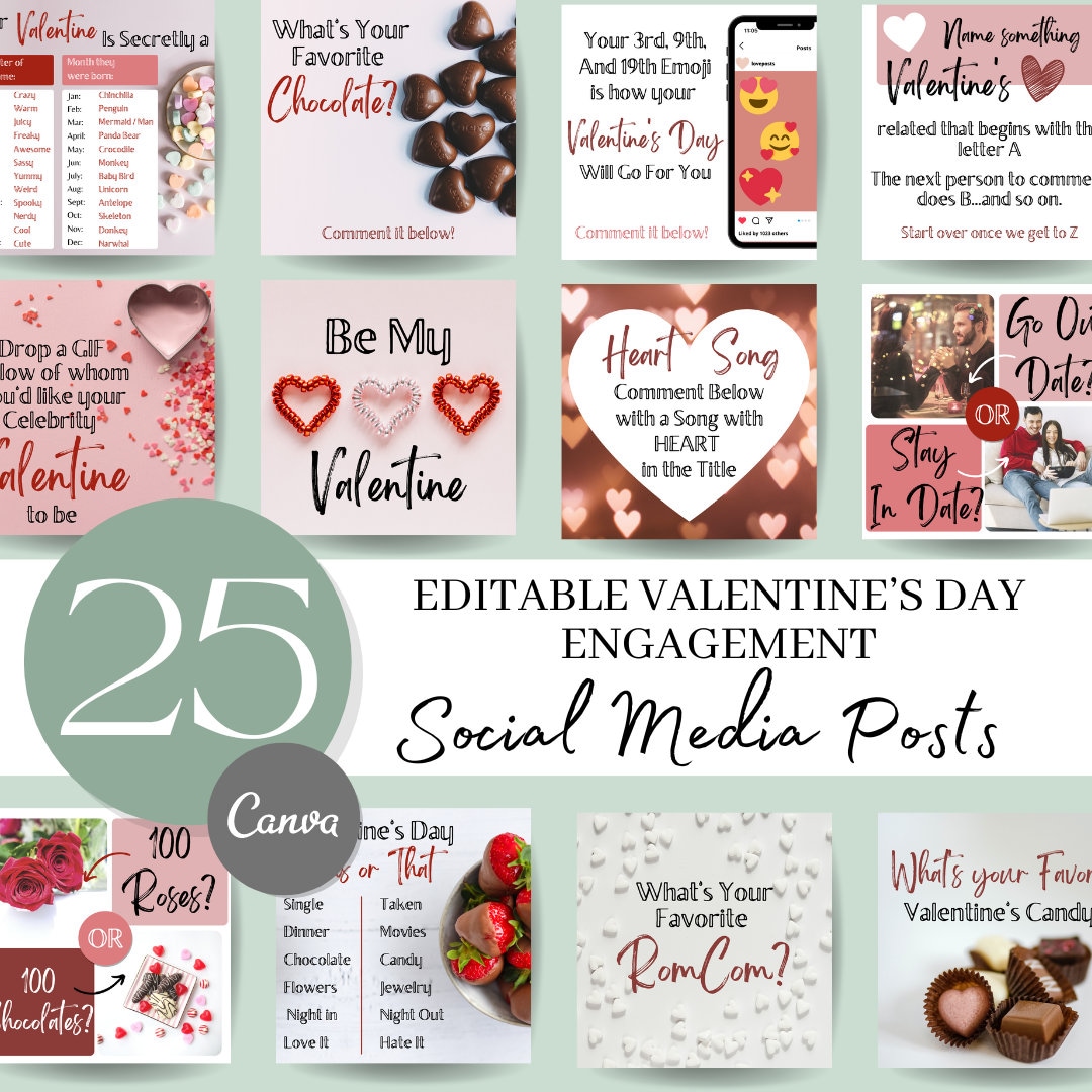 Valentine's Day Engagement Social Media Templates (canva) - Etsy