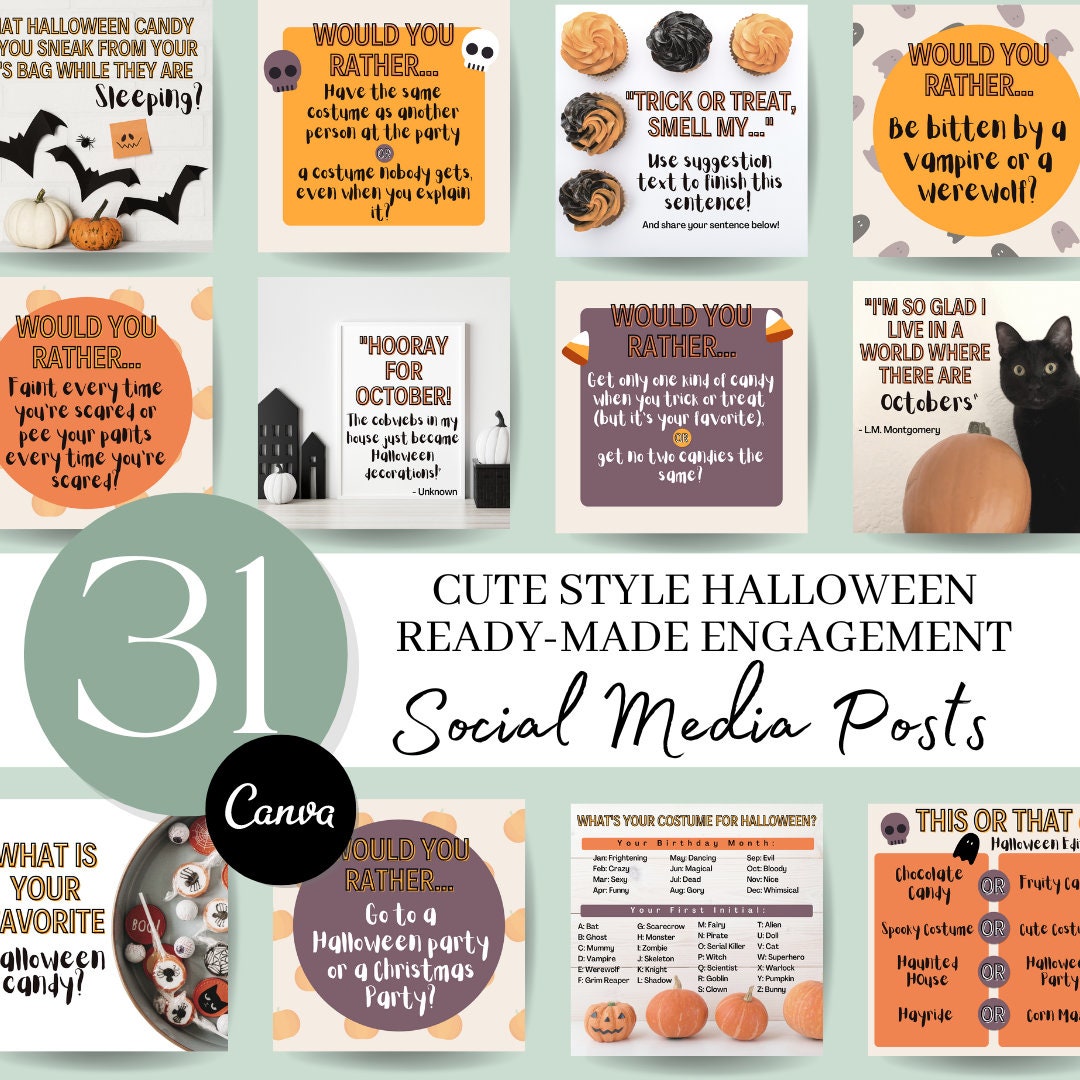 Halloween Social Media Engagement Posts: Canva Templates (digital ...