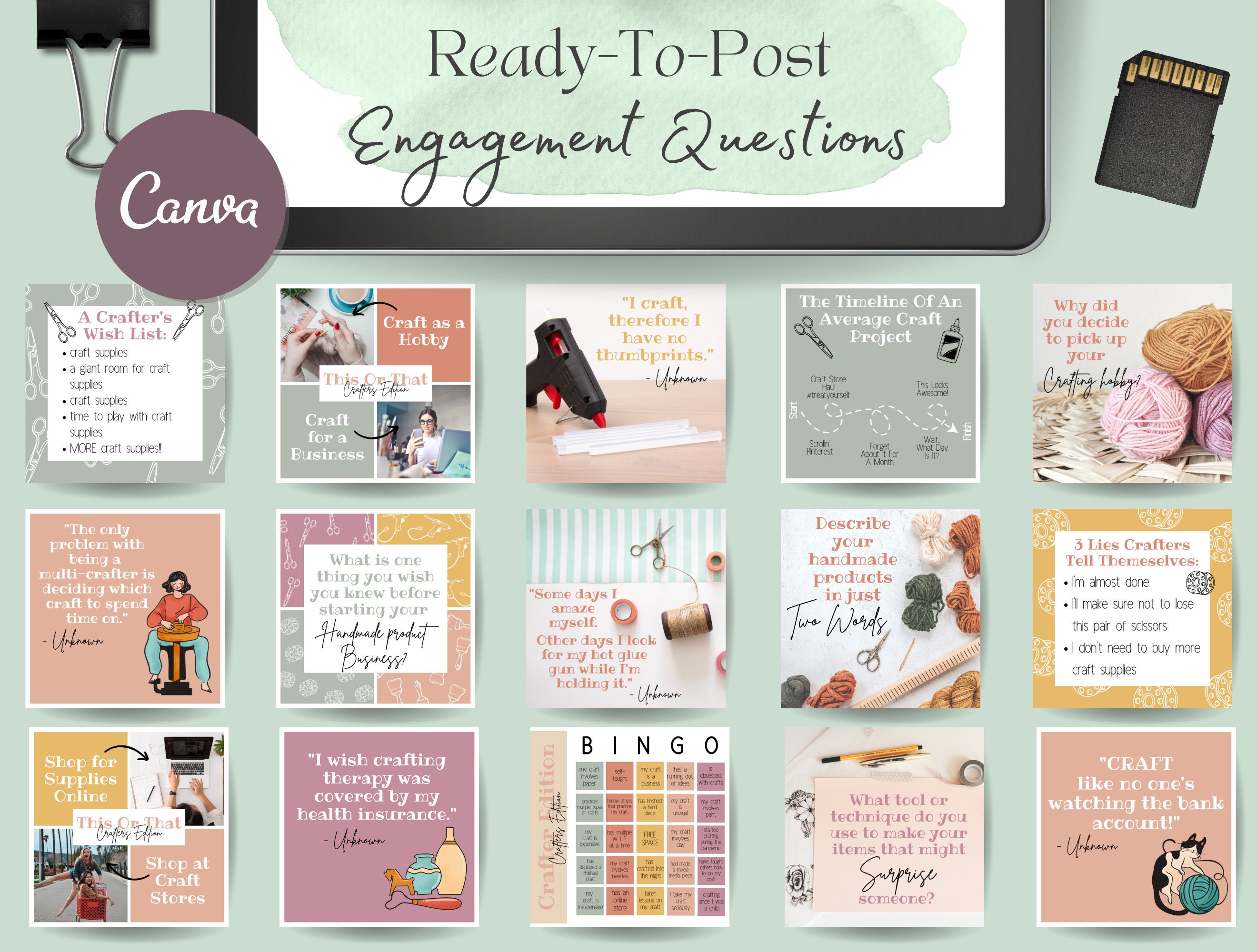 Crafter Social Media Posts: Engagement Templates (canva) - Etsy
