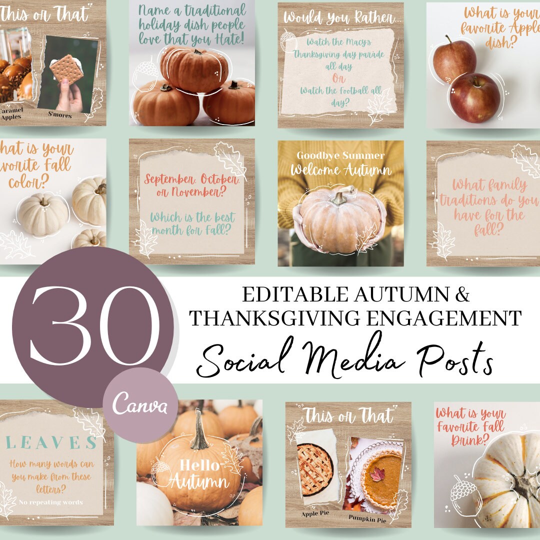 Autumn Social Media Engagement Posts, Thanksgiving Instagram Engagement ...