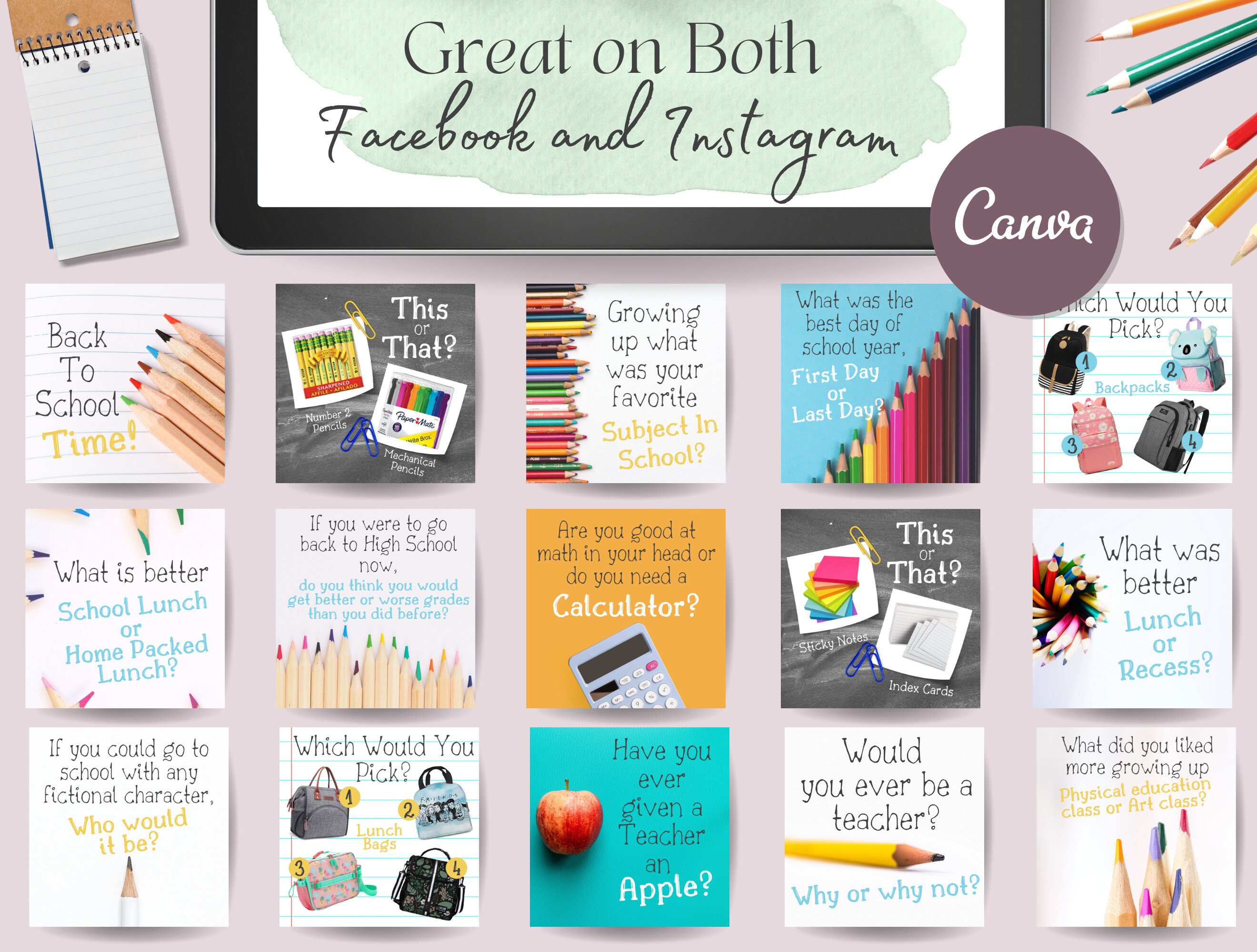 School Social Media Engagement Posts: Canva Templates - Etsy