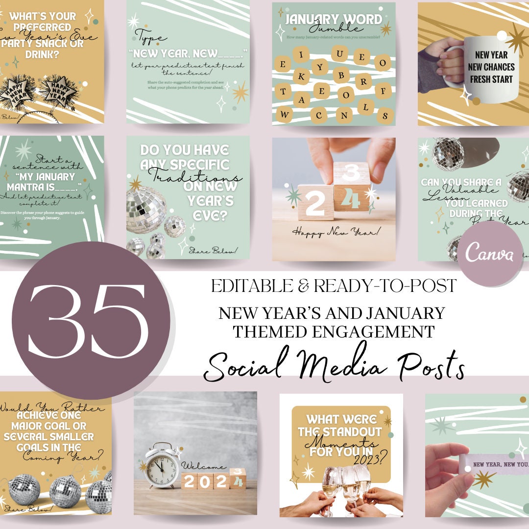 New Year Social Media Posts: Engagement Templates (canva) - Etsy