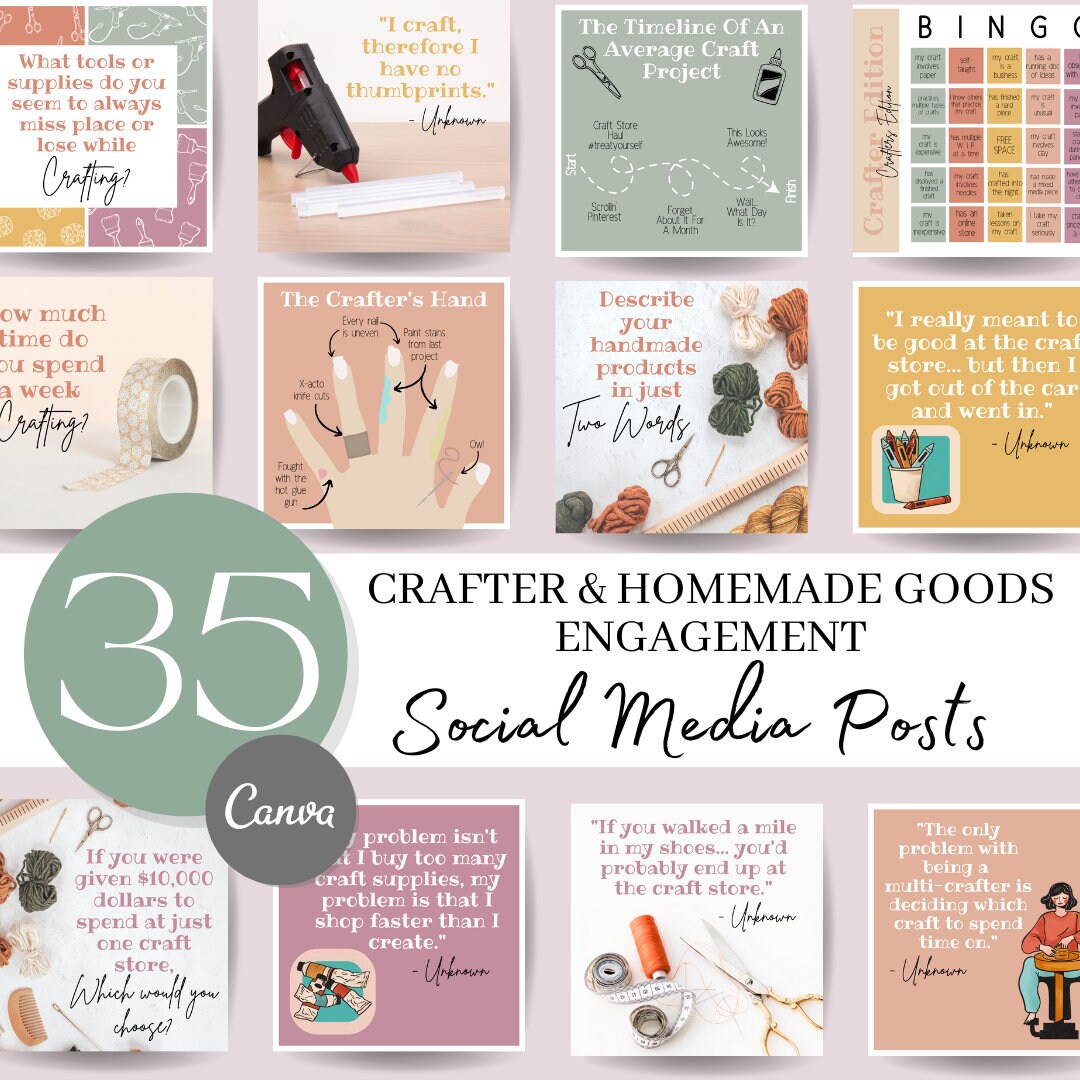 Crafter Social Media Posts: Engagement Templates (canva) - Etsy