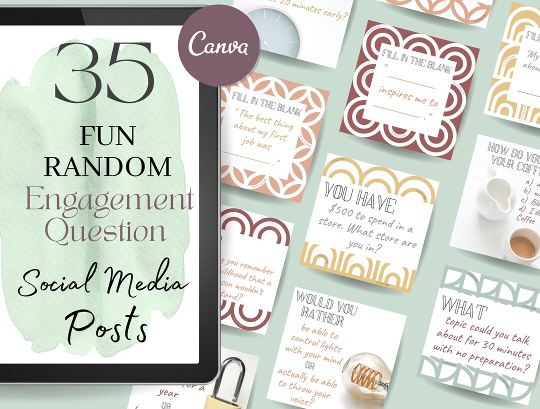 Random Engagement Social Media Questions Canva Social Media - Etsy