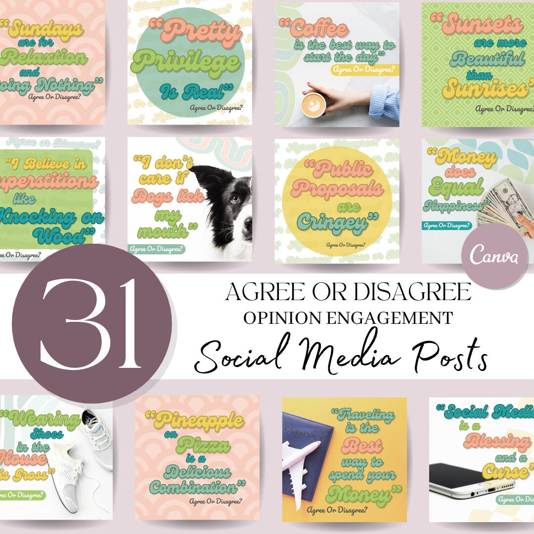 Agree or Disagree Social Media Posts: Canva Templates (digital Download ...