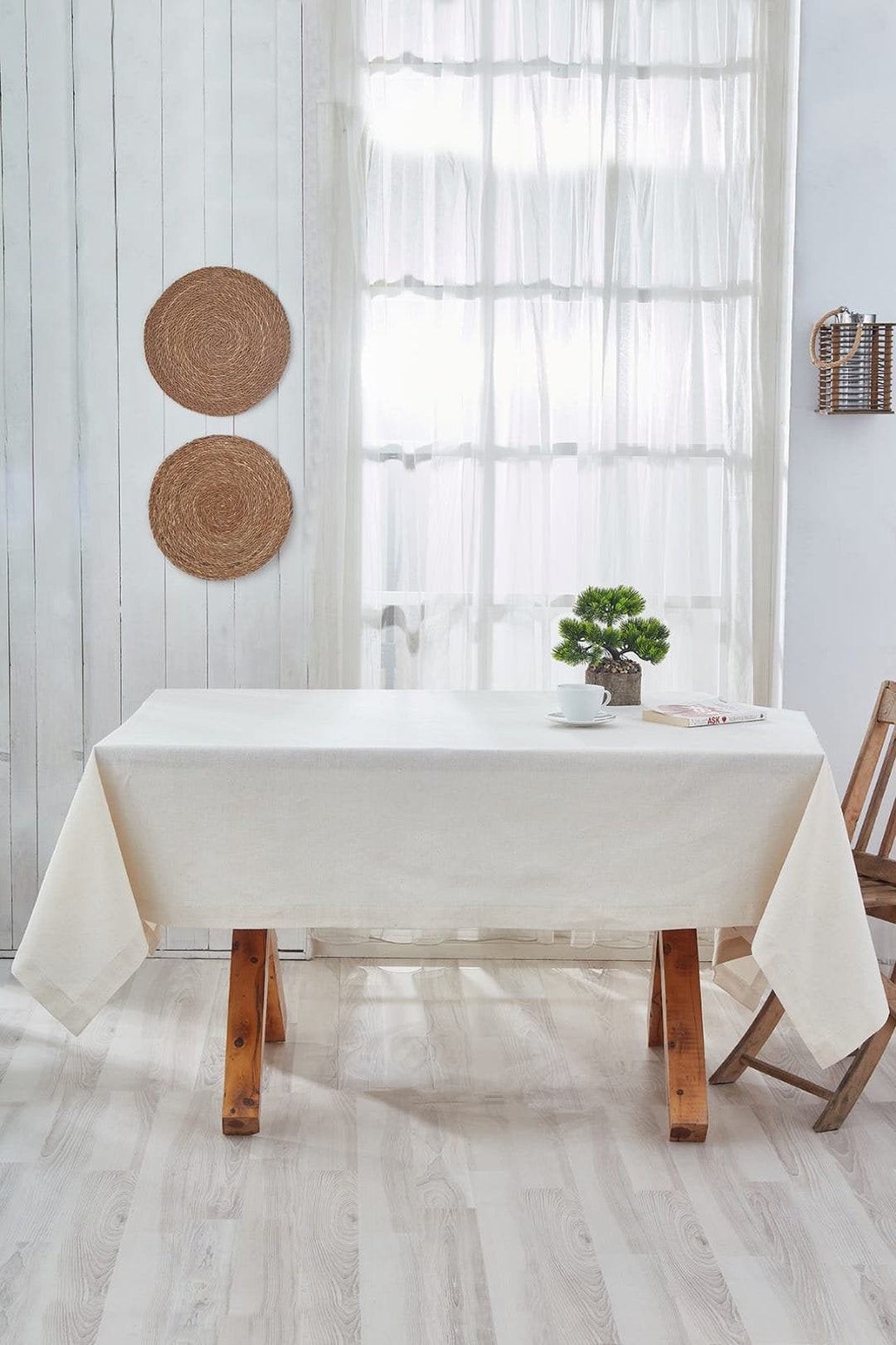Pure Natural Cotton Table Cloth 140x180 Cm, Dining Table Linen Minimal ...