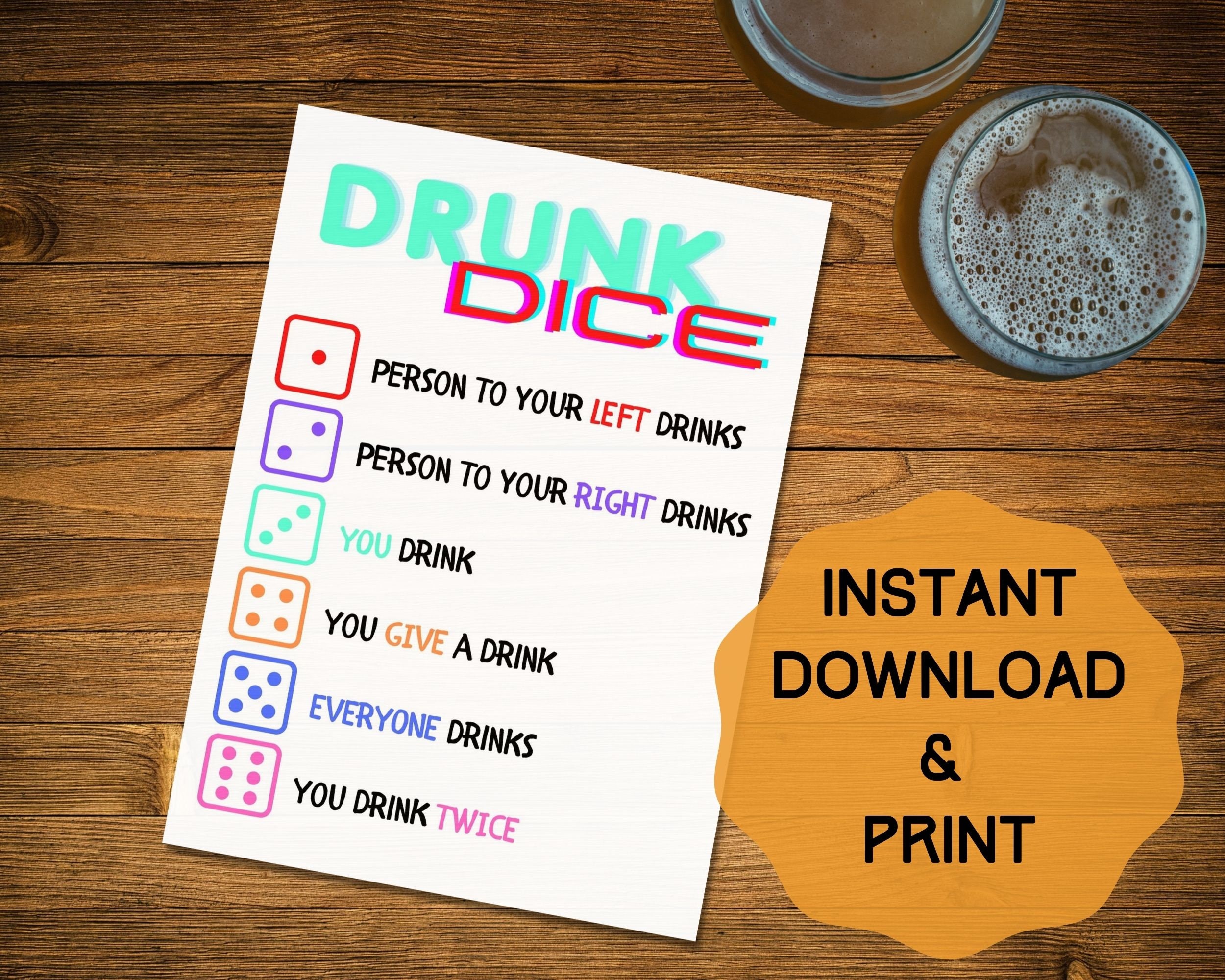 Drunk Dice Printable, Printable Drinking Games, Drink Game Printable ...
