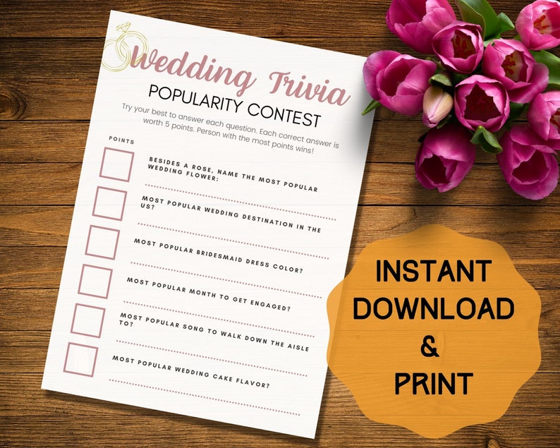 Bridal Shower Games Printable Bridal Shower Trivia Wedding - Etsy