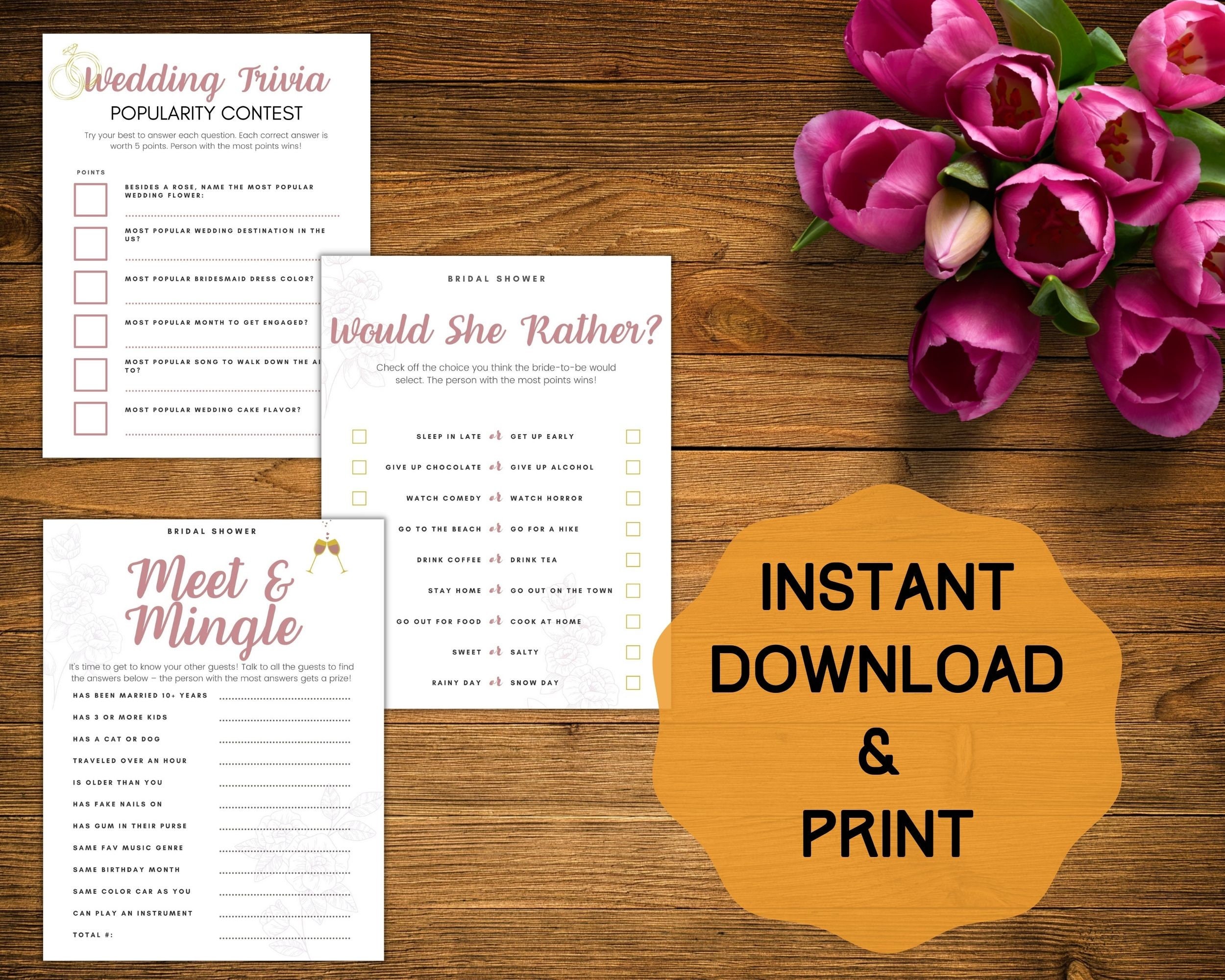 Bridal Shower Games Printable Bridal Shower Trivia Wedding - Etsy