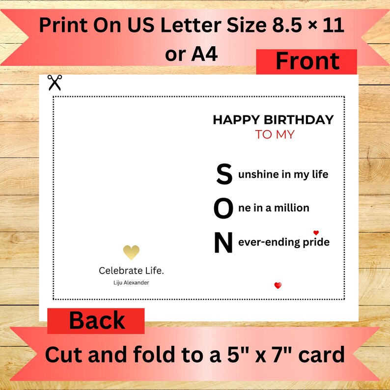 Son Birthday Card Instant Download | Printable | Happy Birthday to My ...