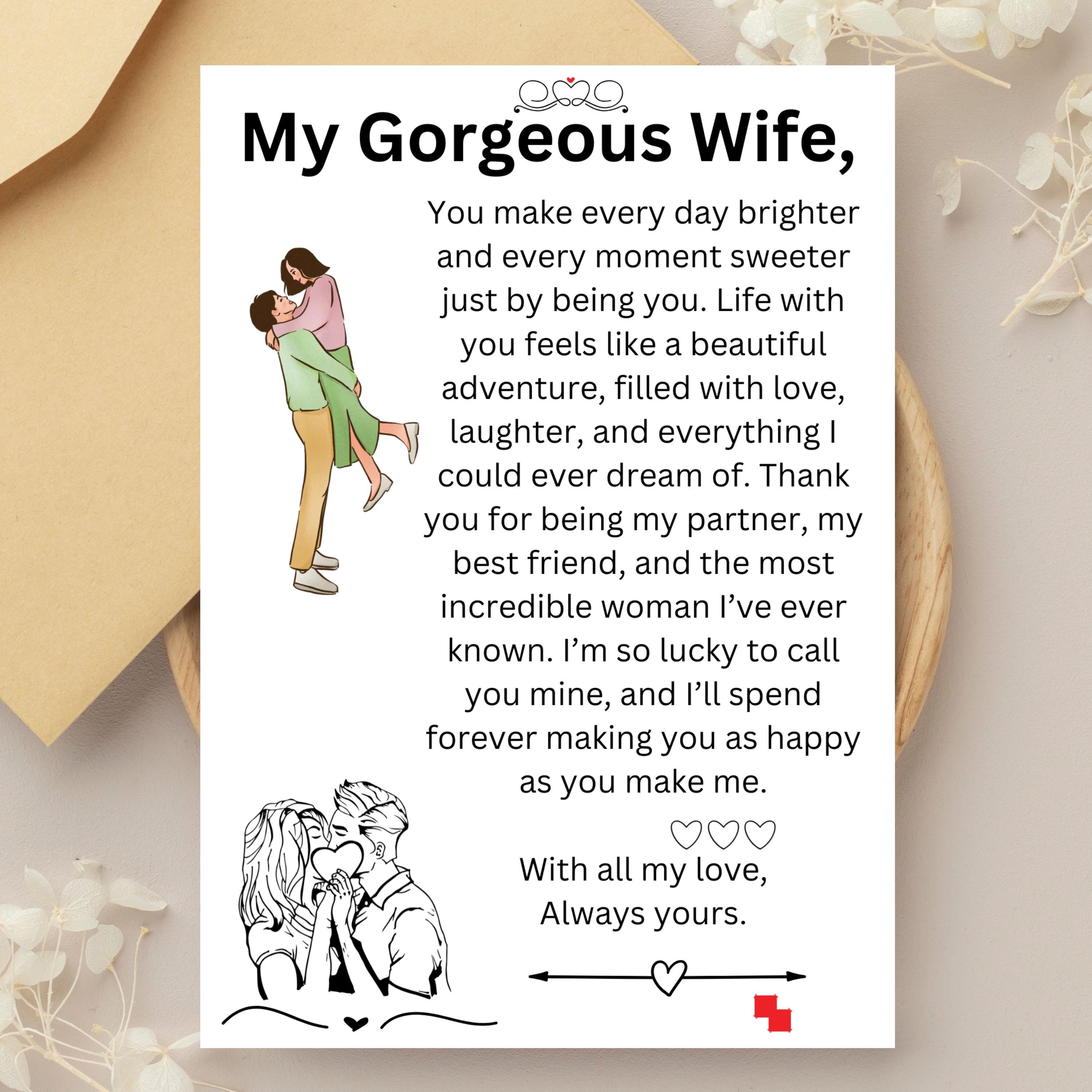 Printable Wife Valentines Card Gift. to My Wife Card for Birthday ...