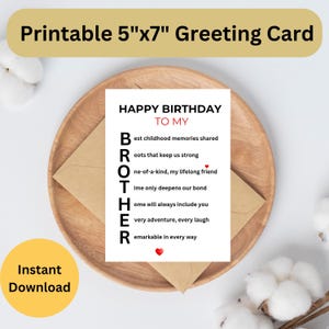 Brother Birthday Card Instant Download | Printable | Happy Birthday to ...