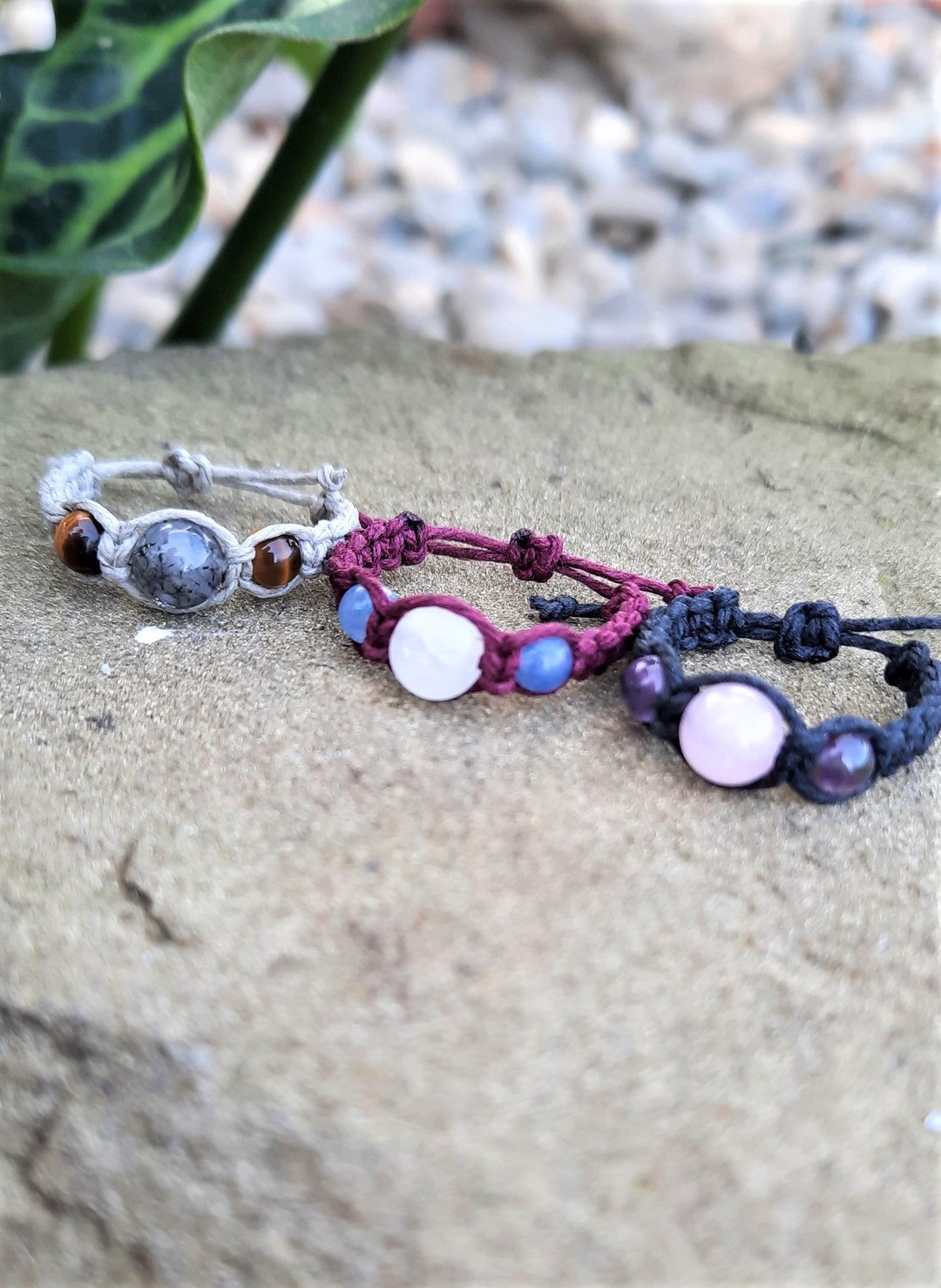 Beaded Hemp Ring | Natural Stone | Adjustable - Etsy