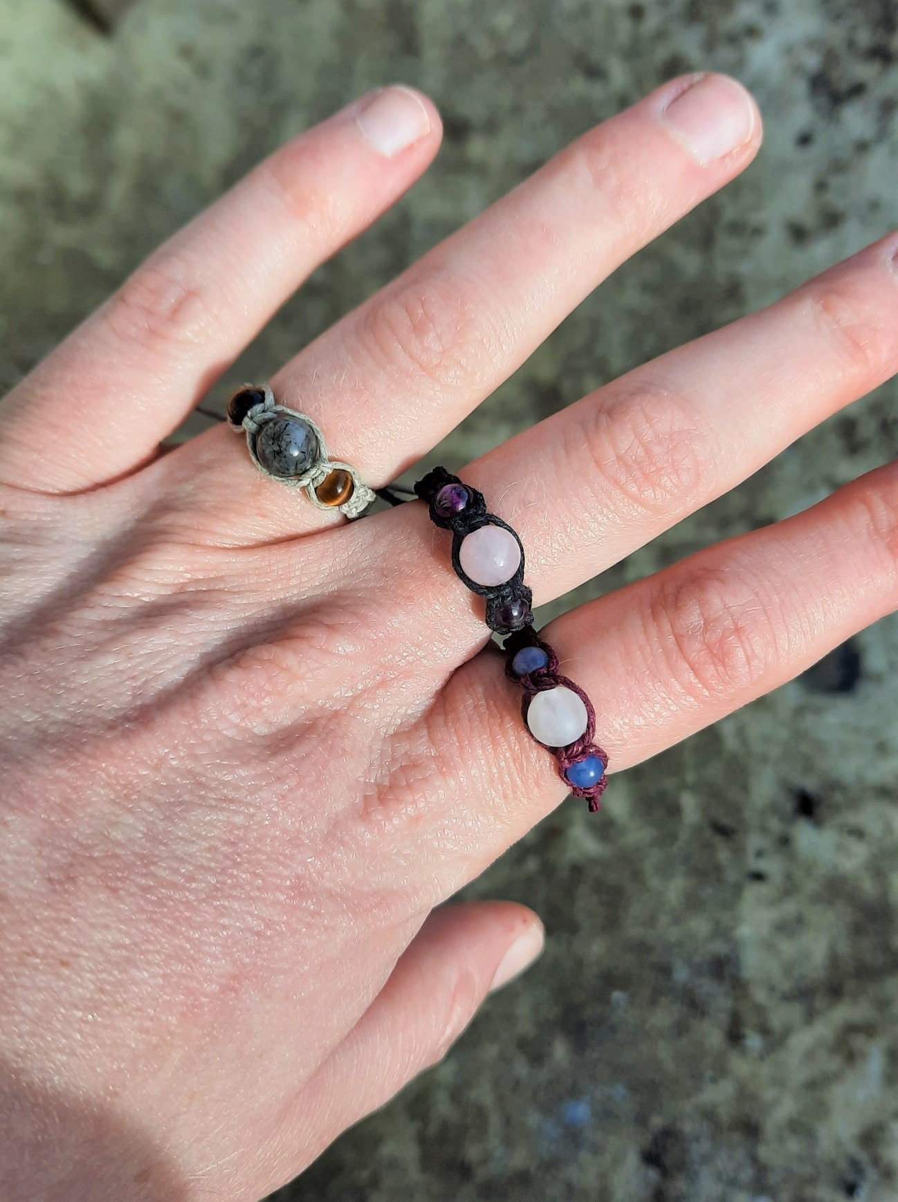 Beaded Hemp Ring Natural Stone Adjustable - Etsy