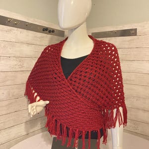 Red Knit Shawl With Fringe: Acrylic Redwood Color, Plus Size - Etsy
