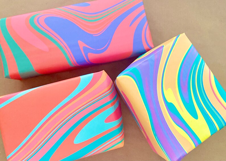Colorful Marbled Gift Wrap Psychedelic Vintage Inspired 60s 70s Vibe Retro Psychedelic Abstract ...
