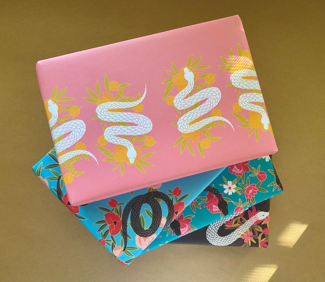 Snakes and Flowers Gift Wrap Sheet Set Reptiles Floral Wrapping Paper ...