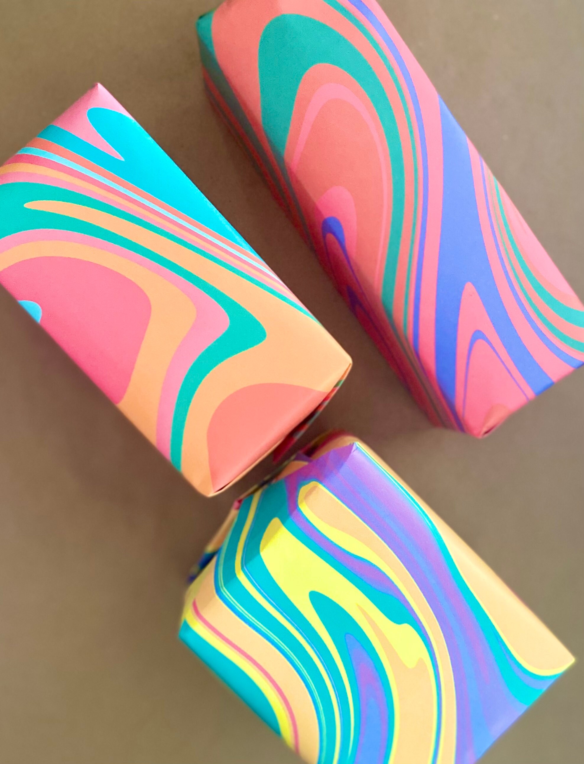 Colorful Marbled Gift Wrap Psychedelic Vintage Inspired 60s70s Vibe Swirling Pattern Abstract ...