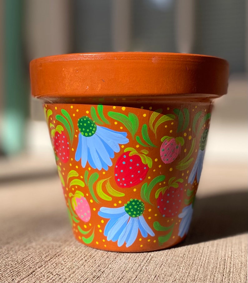 2023 CLEARANCE Hand Painted Planter Pot Terra Cotta Clay Indoor Outdoor ...