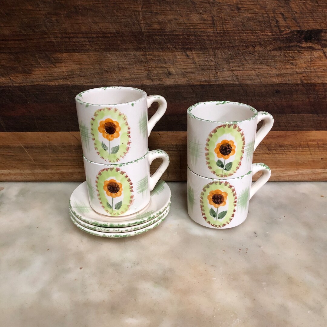 Retro Small White Cups and Saucers With Orange Flowers X 4 - Etsy
