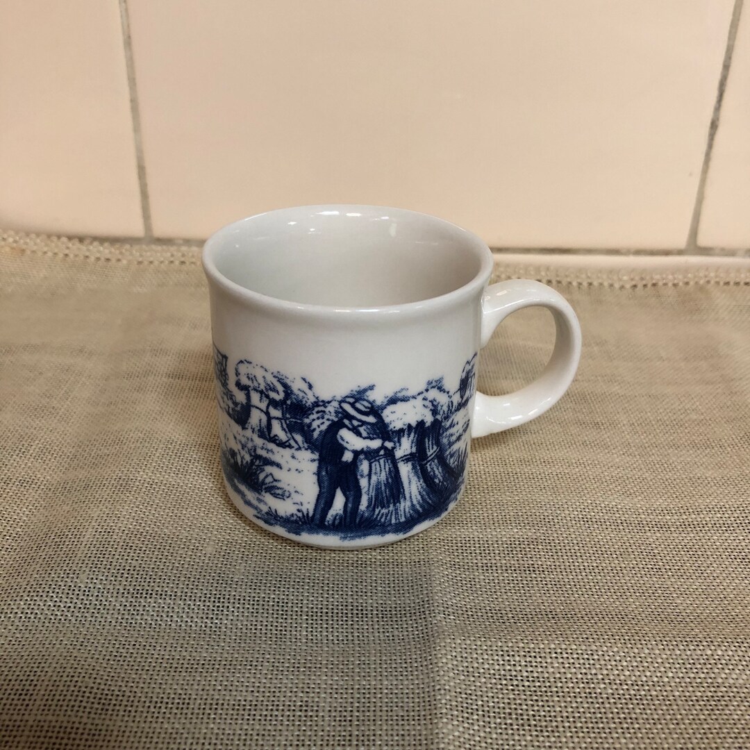 White and Blue Churchill Pottery Stoneware Country Scene Tea Cup Made ...