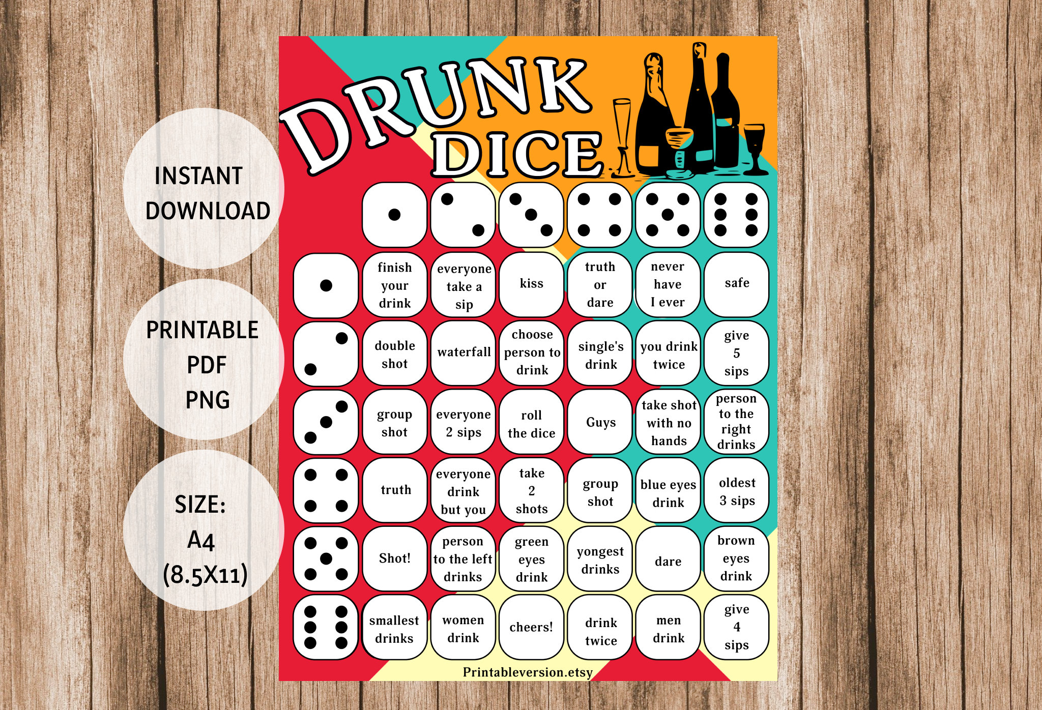 Drunk Dice Drinking Games For Adults Alcohol Game Printable Pdf