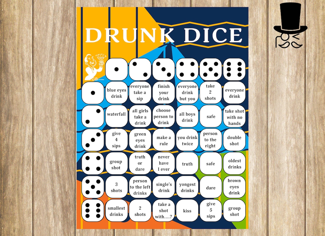 Drunk Dice Drinking Games For Adults Alcohol Game Printable Pdf
