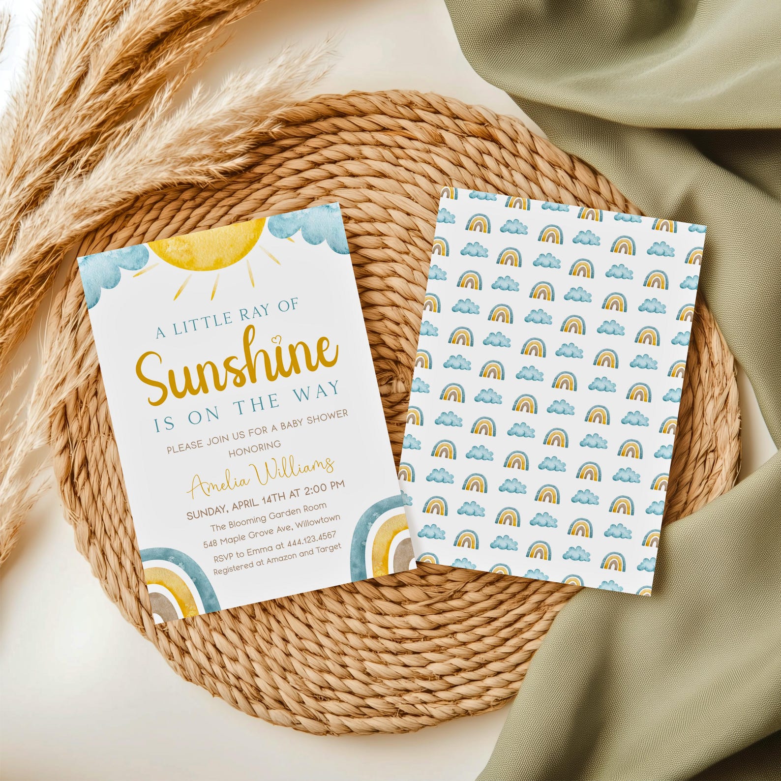 Sunshine Baby Shower Invitation, Boho Sun Gender Neutral Baby Sprinkle ...