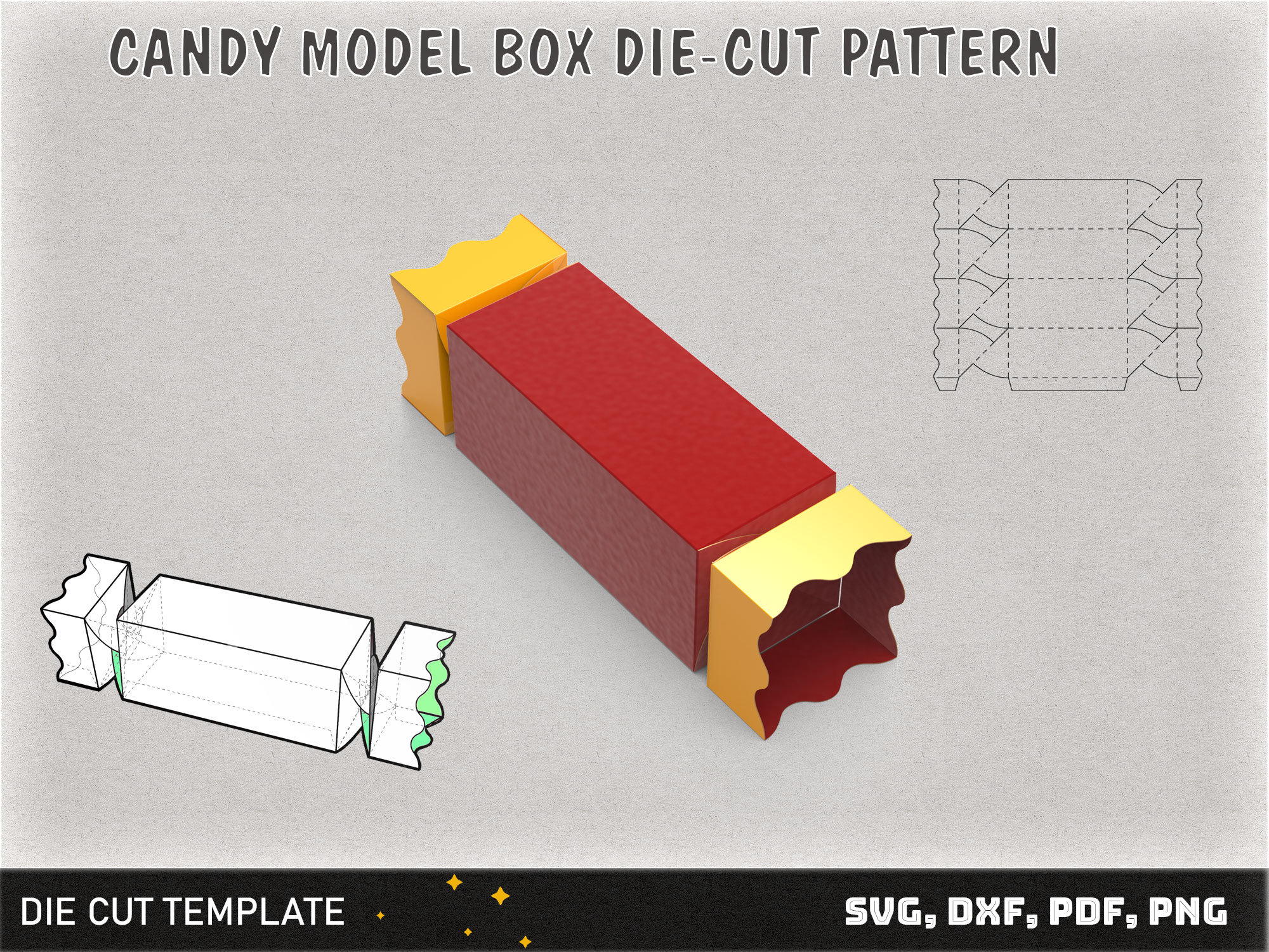 Candy Model Box Die-cut Pattern, Full Scale, Fully Functional Prepared ...